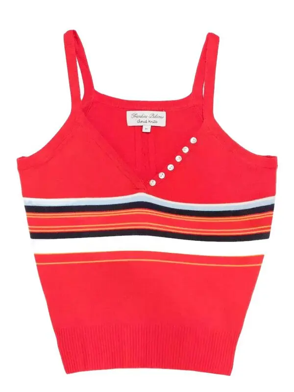 Frankies Bikinis Striped Button Tank Top - Red