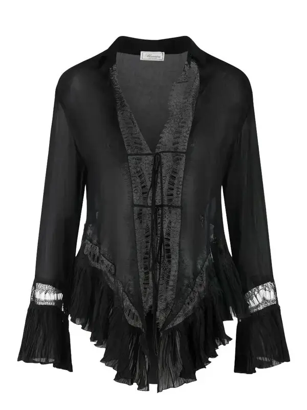 Blumarine Lace Insert Ruffled Shirt - Black