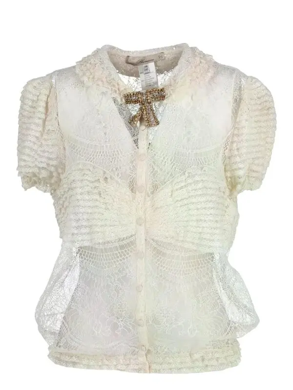 Blumarine Lace Bow Shirt - Neutrals