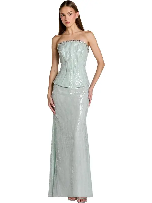 Mac Duggal Strapless Sequin Peplum Gown With Rhinestone Trim - Pale Blue