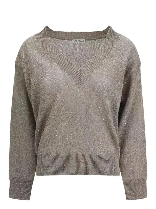 Brunello Cucinelli Embellished V-neck Sweater - Neutrals