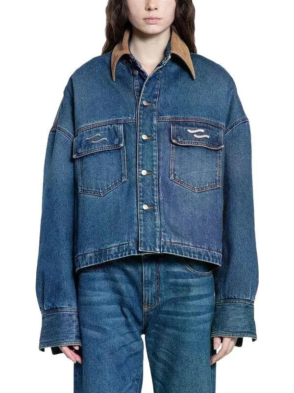 SSHEENA Contrasting-collar Denim Jacket - Blue