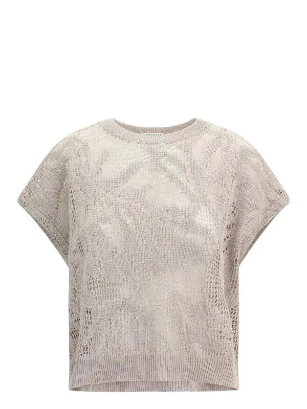 Brunello Cucinelli Short-sleeve Crochet Knit Sweater - Neutrals