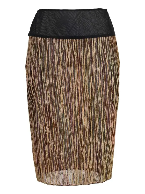 Vintage Shimmering Design Midi Skirt - Black