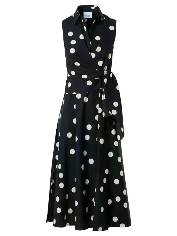 Akris Polka Dot Sleeveless Midi Dress - Black