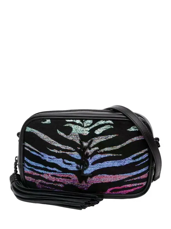 Saint Laurent 2019 Canvas Tiger Print Monogram Lou Camera Crossbody Bag - Black