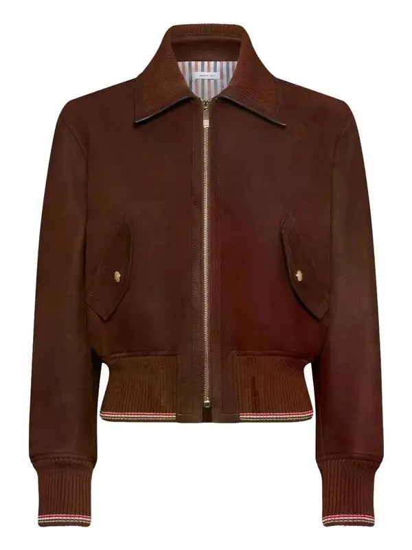Thom Browne Cropped Leather Jacket - Brown