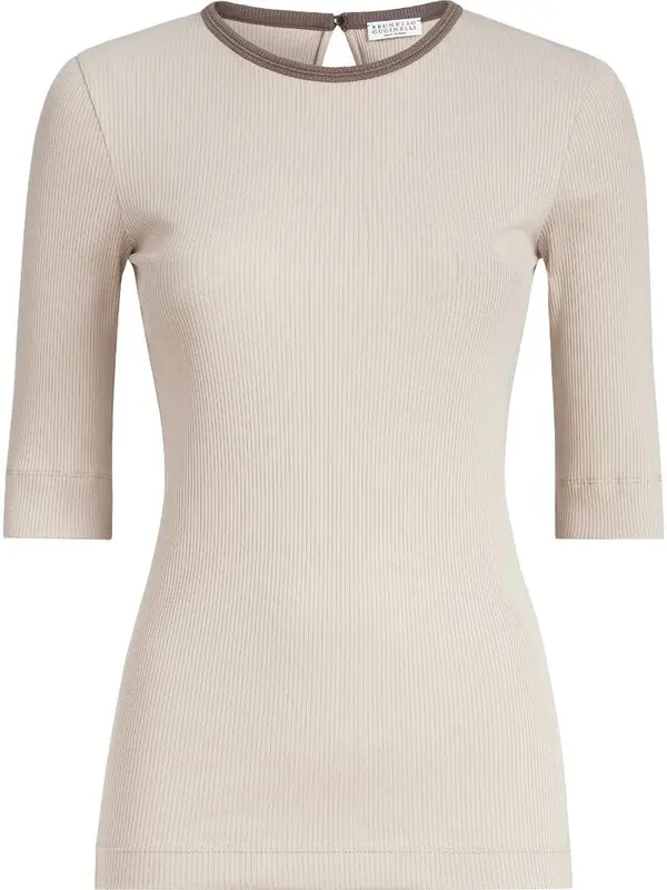 Brunello Cucinelli Ribbed Jersey Top - Beige
