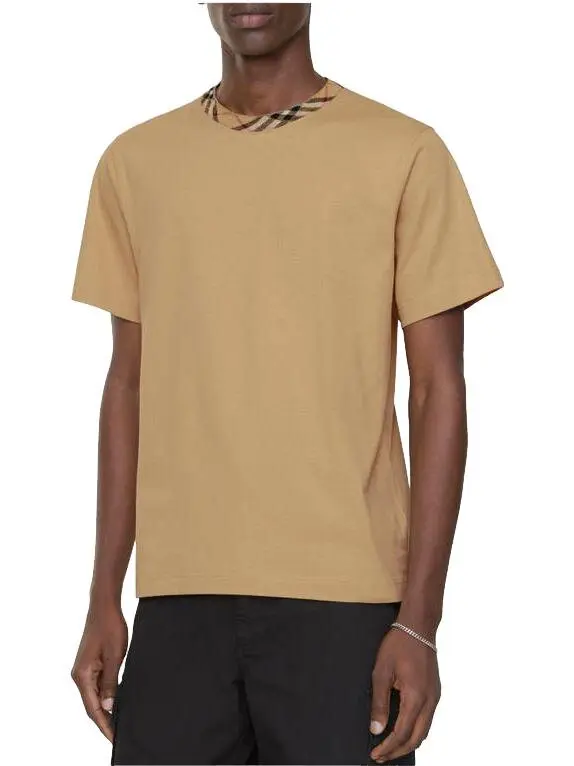 Burberry Check Trim Cotton T-shirt - Flax Beige