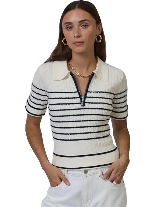 Central Park West Nevada Nautical Cable Polo - Navy White