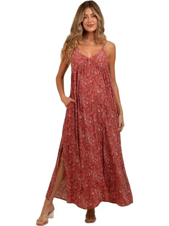 PINKBLUSH Paisley Print Sleeveless Maxi Dress - Rust