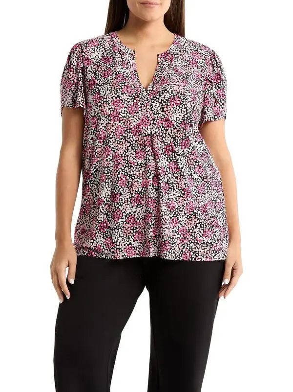 Anne Klein Dot Print Jersey Top - Pink Berry Multi