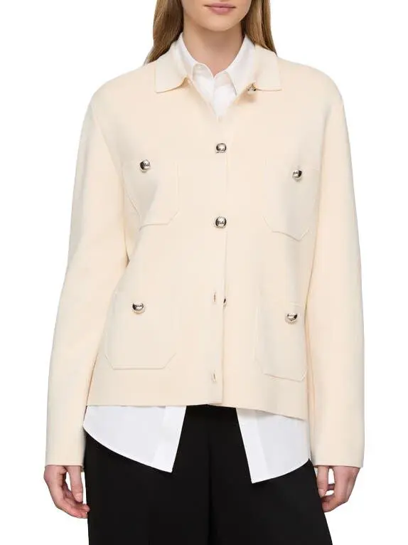 Lafayette 148 New York Matte Crepe Shirt Jacket - Ecru