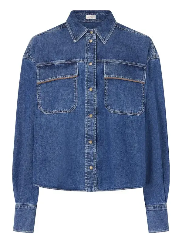 Brunello Cucinelli Bead-embellished Denim Shirt - Blue