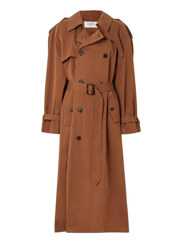 Saint Laurent Belted Cotton And Silk-blend Trench Coat - Brown