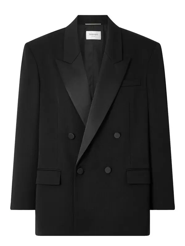 Saint Laurent Double-breasted Grain De Poudre Wool Blazer - Black