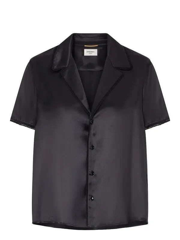 Saint Laurent Lace-trimmed Silk-satin Shirt - Black