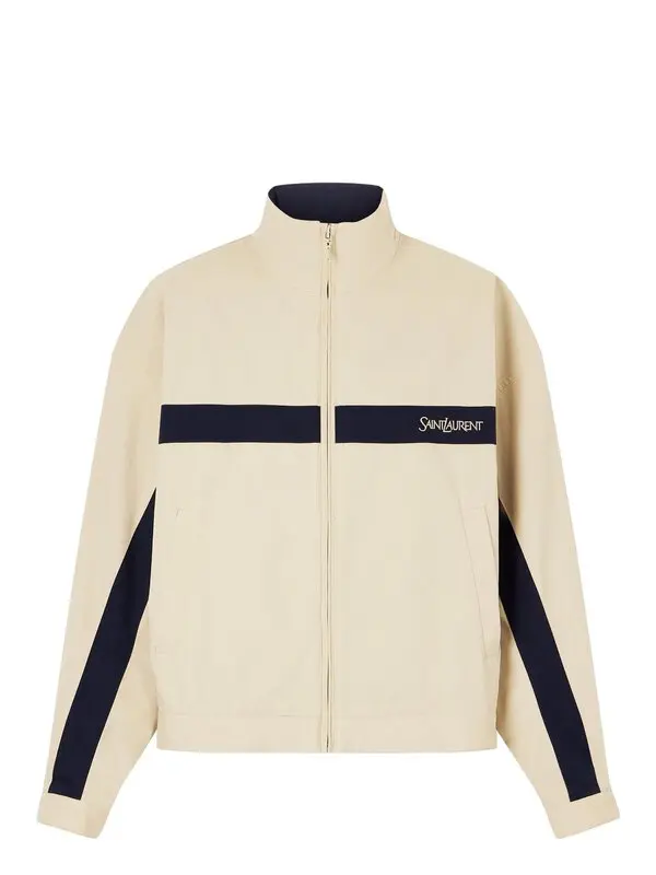 Saint Laurent Embroidered Striped Cotton Jacket - Neutrals