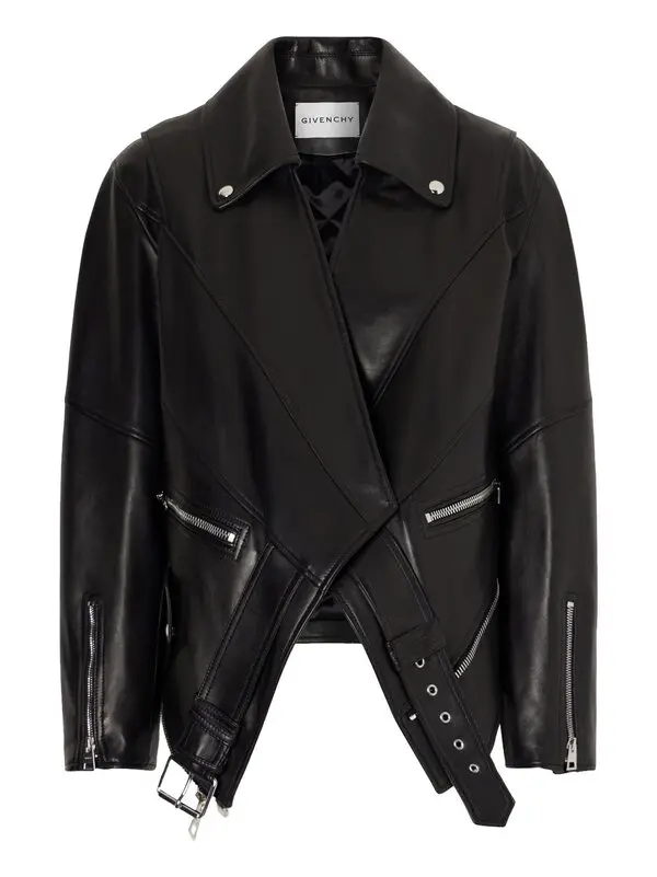 Givenchy Asymmetric Paneled Leather Jacket - Black