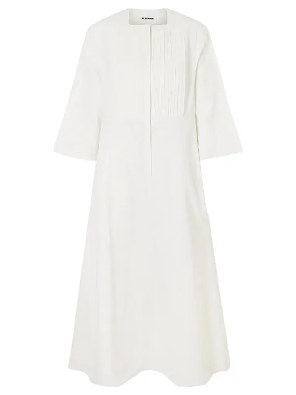 JIL SANDER Pleated Linen Maxi Dress - White