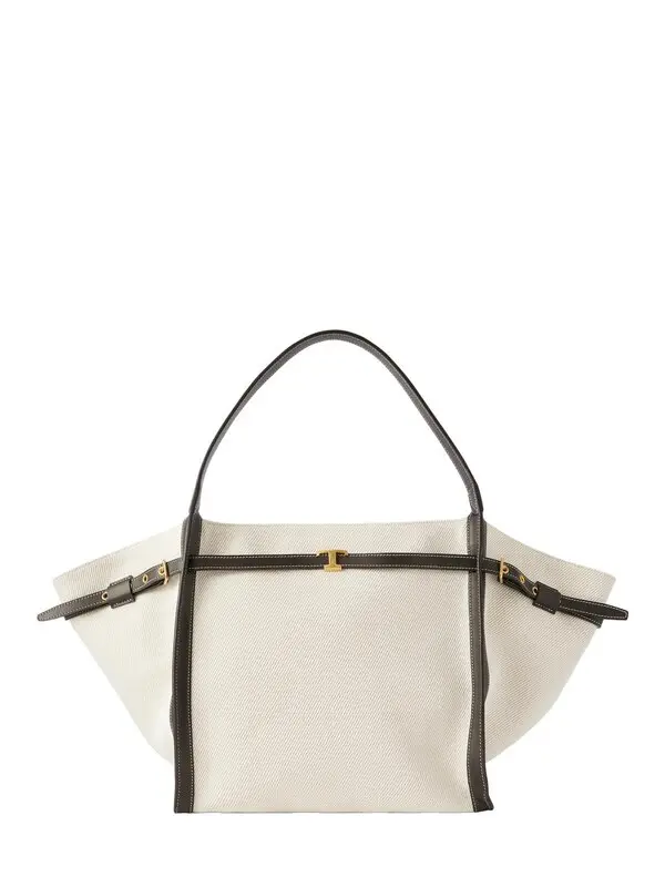 TOD'S Tim Leather-trimmed Canvas Tote - White