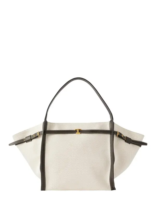 TOD'S Tim Leather-trimmed Canvas Tote - White