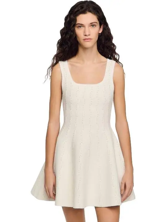 Sandro Beaded Knit Short Dress - White
