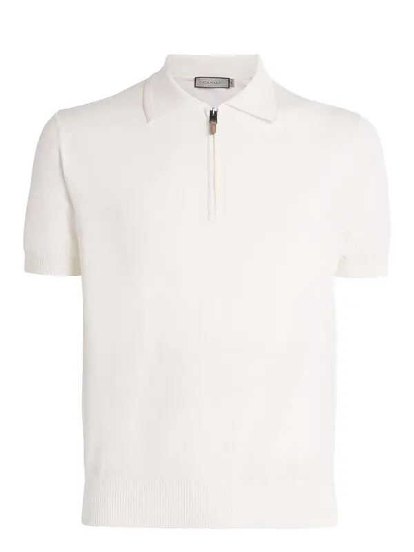 Canali Cotton Zipped Polo Shirt - White