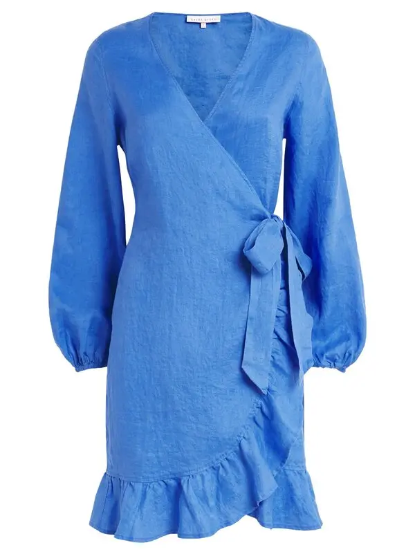 Heidi Klein Linen Skyros Mini Wrap Dress - Blue