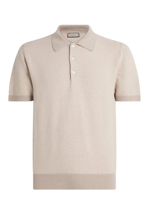 Canali Cotton Knitted Polo Shirt - Beige