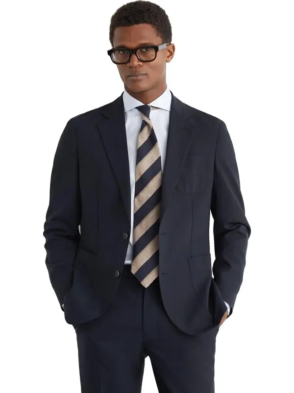 REISS Traveller Wool Single-breasted Travel Suit Blazer Tailored-fit - Navy