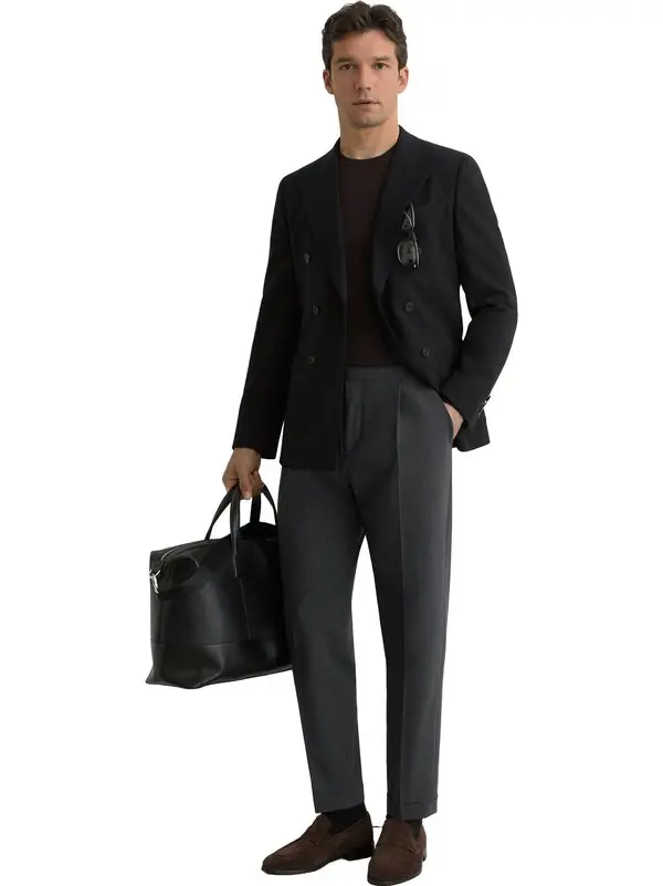 REISS Tailored Fit Wool-blend Suit Trousers With Adjuster Detail - Charcoal
