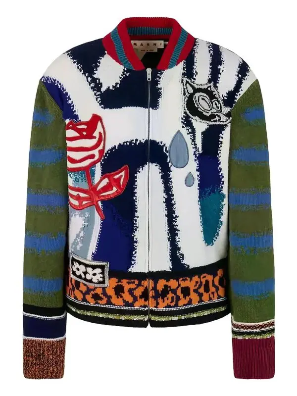 Marni Graphic-print Zip-up Cardigan - White
