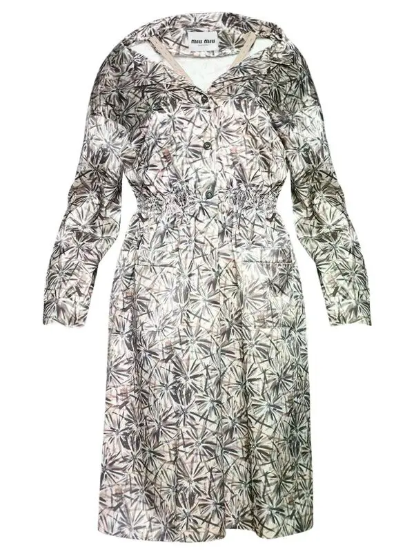 Miu Miu Printed Long Sleeve Dress - Neutrals