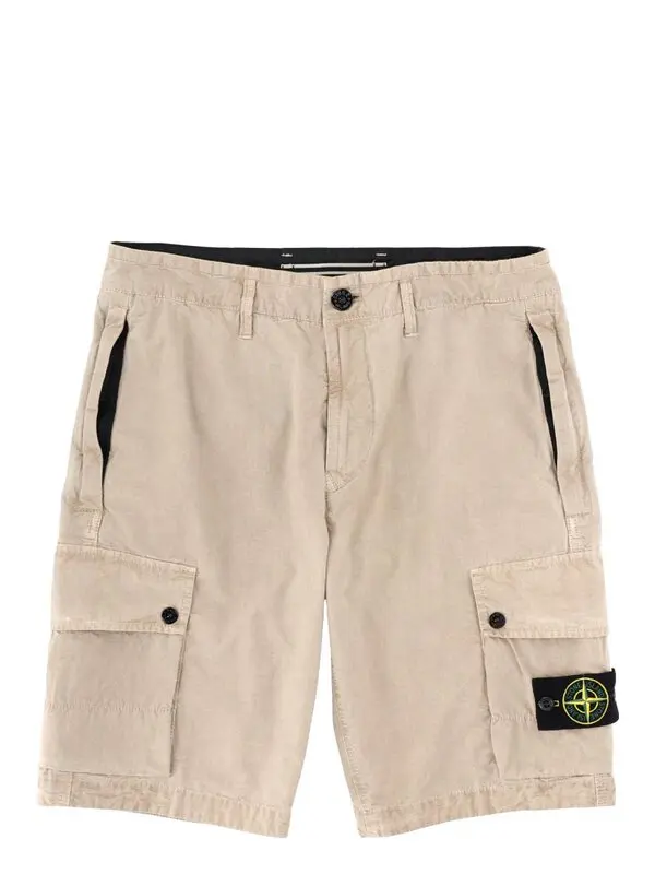 Stone Island Cargo Shorts With Logo Patch - Beige
