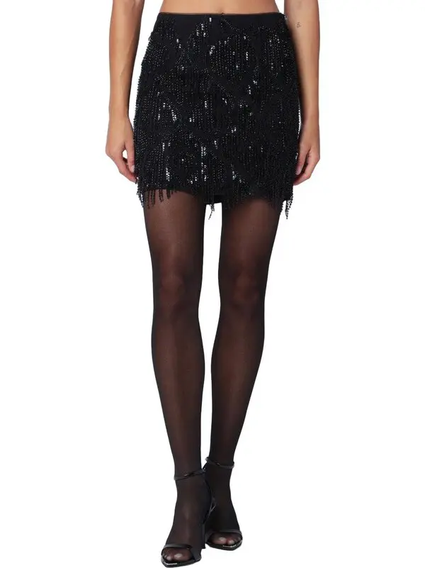ROTATE BY BIRGER CHRISTENSEN Mini Skirt With Beaded Fringes - Black