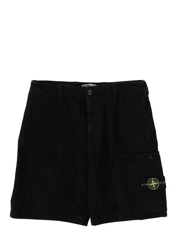 Stone Island Cargo Shorts With Logo Patch - Black