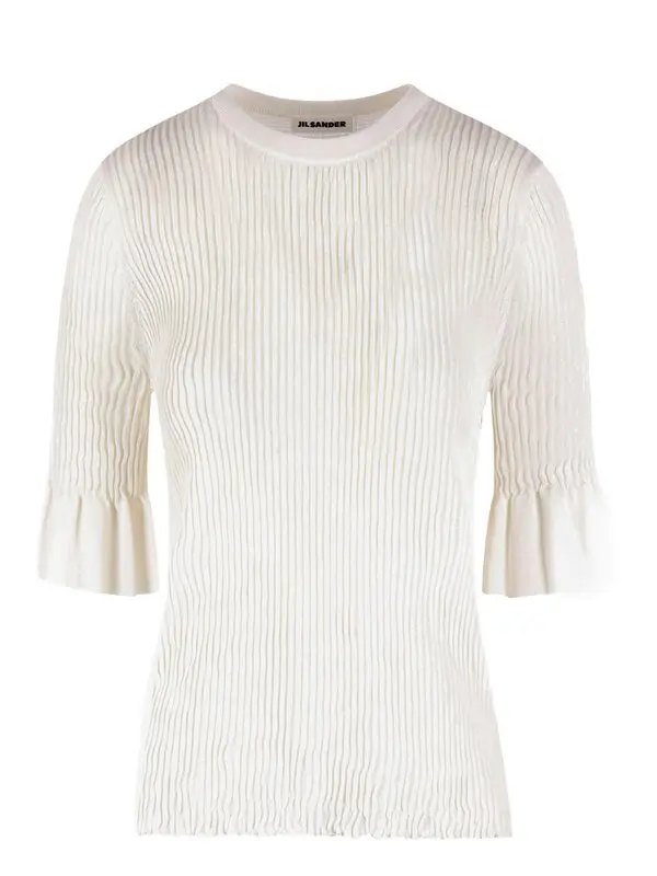 JIL SANDER Viscose Blend T-shirt With Ruffled Sleeves - White