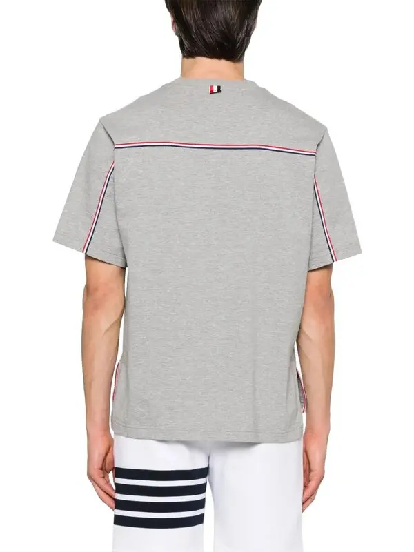 Thom Browne Oversized Short Sleeve Tee W/ Rwb Knit Trim In Medium Weight Jersey - Lt Grey