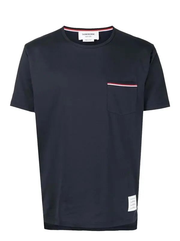 Thom Browne Ss Rwb Pocket Tee In Medium Weight Jersey Cotton - Navy