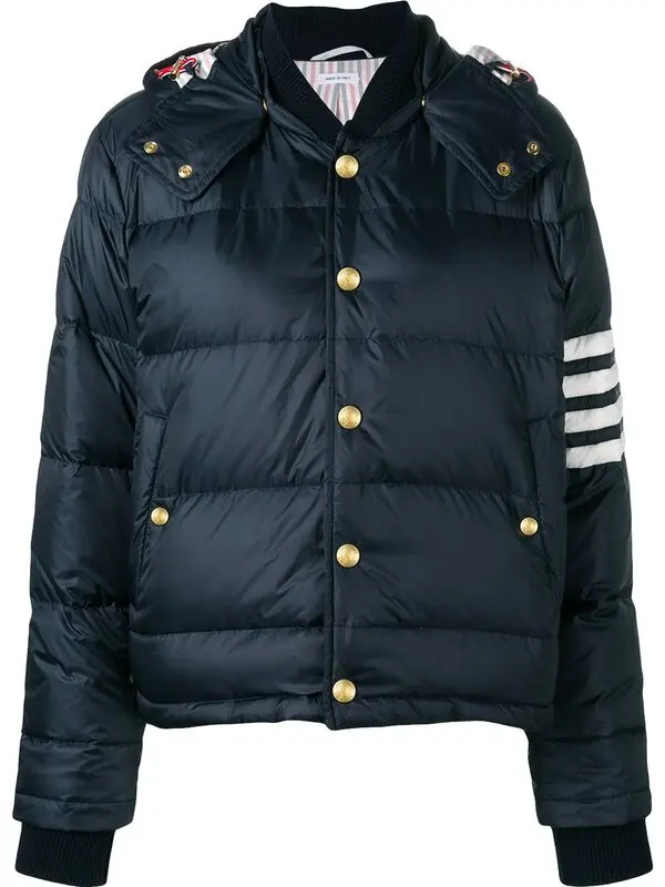 Thom Browne Down-filled Bomber Jacket With Detachable Hood - Navy