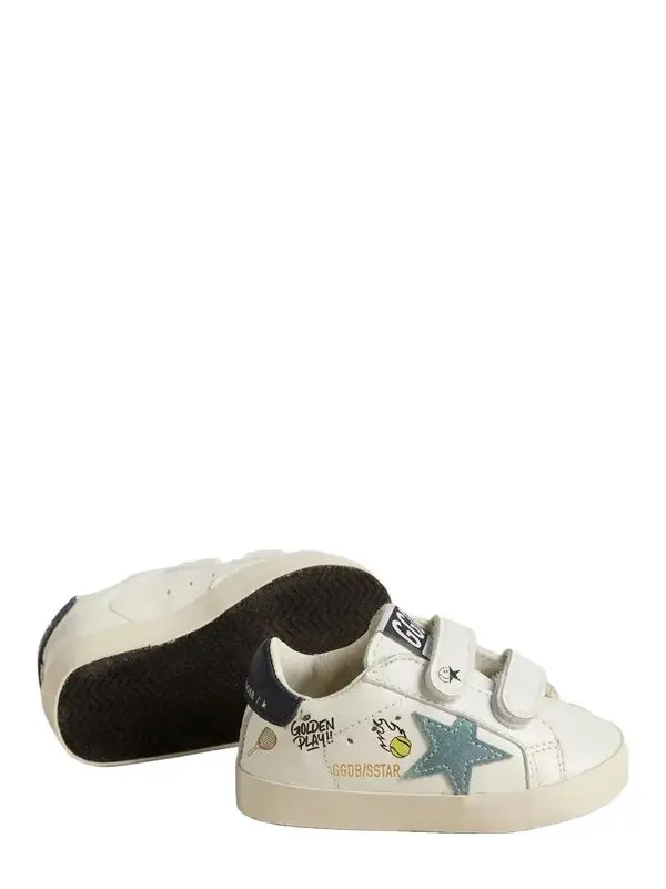 GOLDEN GOOSE Baby School Nappa Sneakers With Prints And Suede Star - White/light Blue/blue
