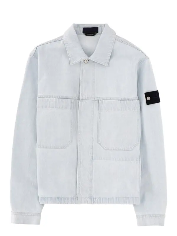 Stone Island Denim Trucker Jacket With Logo Patch - Blue