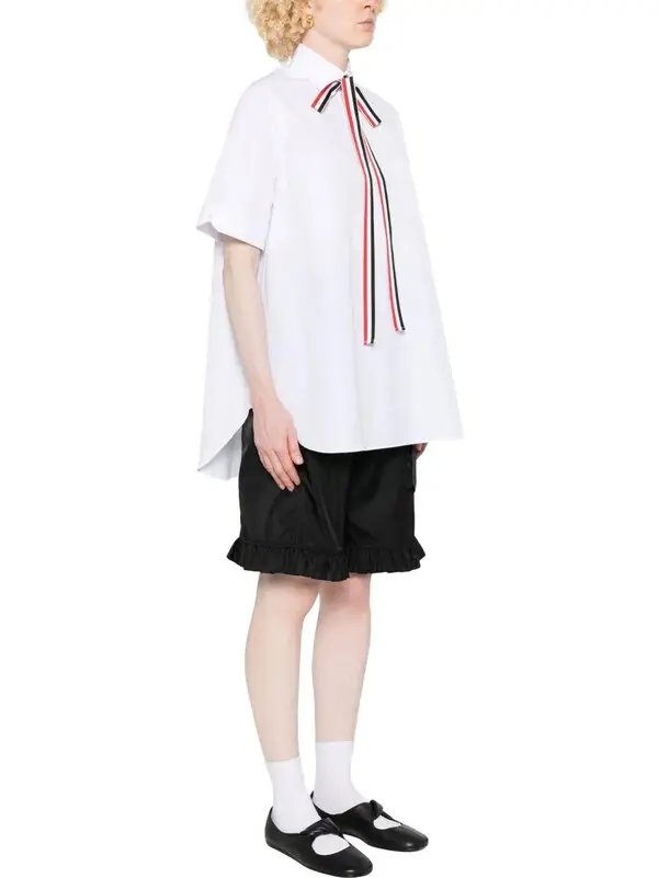 Thom Browne Short Sleeve Poplin Shirt With Bow Tie - White