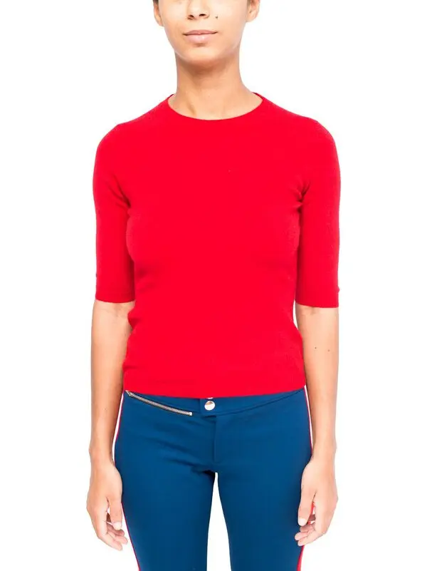 LA ROSE Cashmere 3/4 Sleeve Knit Top - Rosso