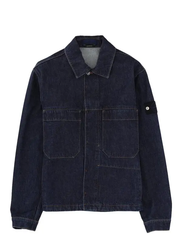 Stone Island Denim Jacket With Logo Patch - Blue