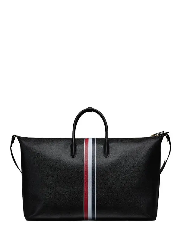Thom Browne Pebble Grain Leather Duffle Bag With Stripe - Black