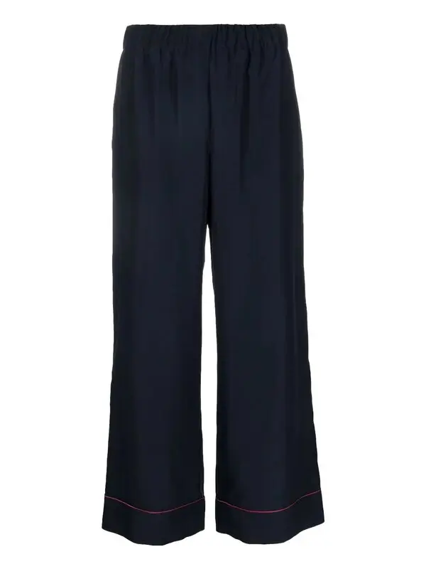 PAROSH Straight Leg Cropped Trousers - Navy Blue