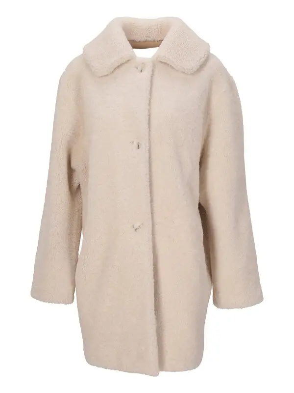 LA ROSE Long Sleeve Fur Coat - Panna