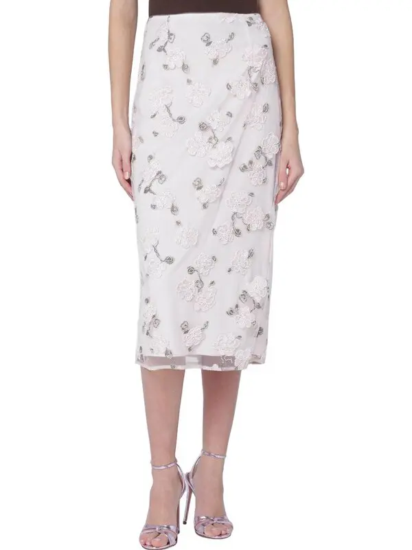 Remain Birger Christensen Pencil Skirt With Floral Embroidery - Pink